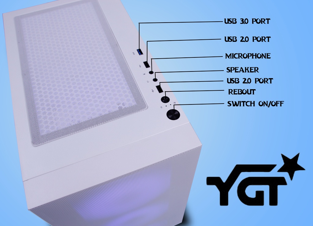 YGT B708 MESH GAMING CASE WHITE MATX NO FANS | PC Worth