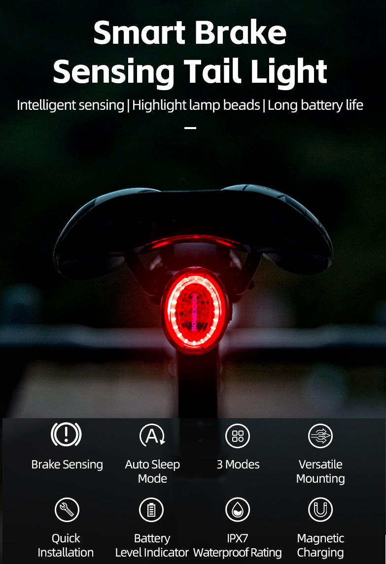 ROCKBROS Bicycle Smart Brake Sensing Tail Light Mtb Road Magnetic ...