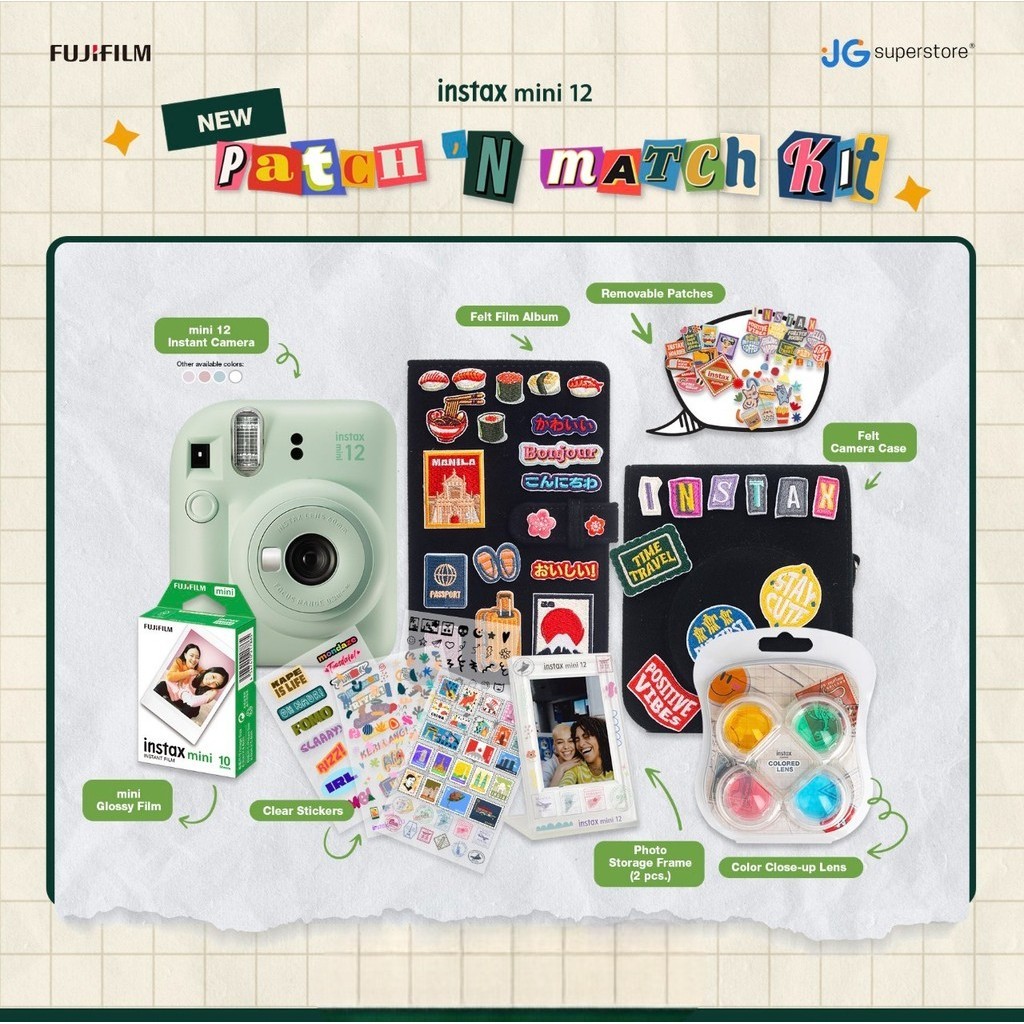 FUJIFILM Instax Mini 12 Patch 'N Match Package Instant Camera Bundle Pack | JG Superstore ...
