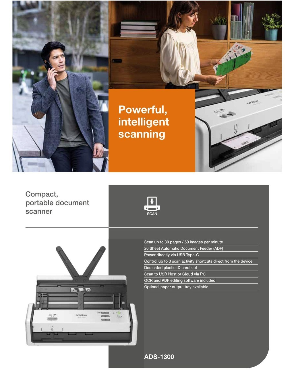 Brother ADS-1350W Portable Document Scanner ADS 1350 ADS1350 ADS1350W ...