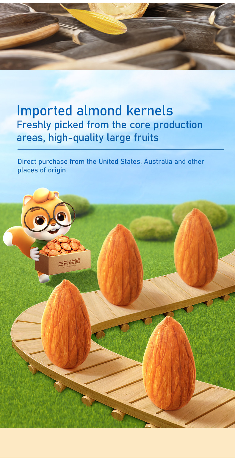 Three Squirrels Almond Sunflower Seed Kernel Cake 525g x 3 Boxes ...