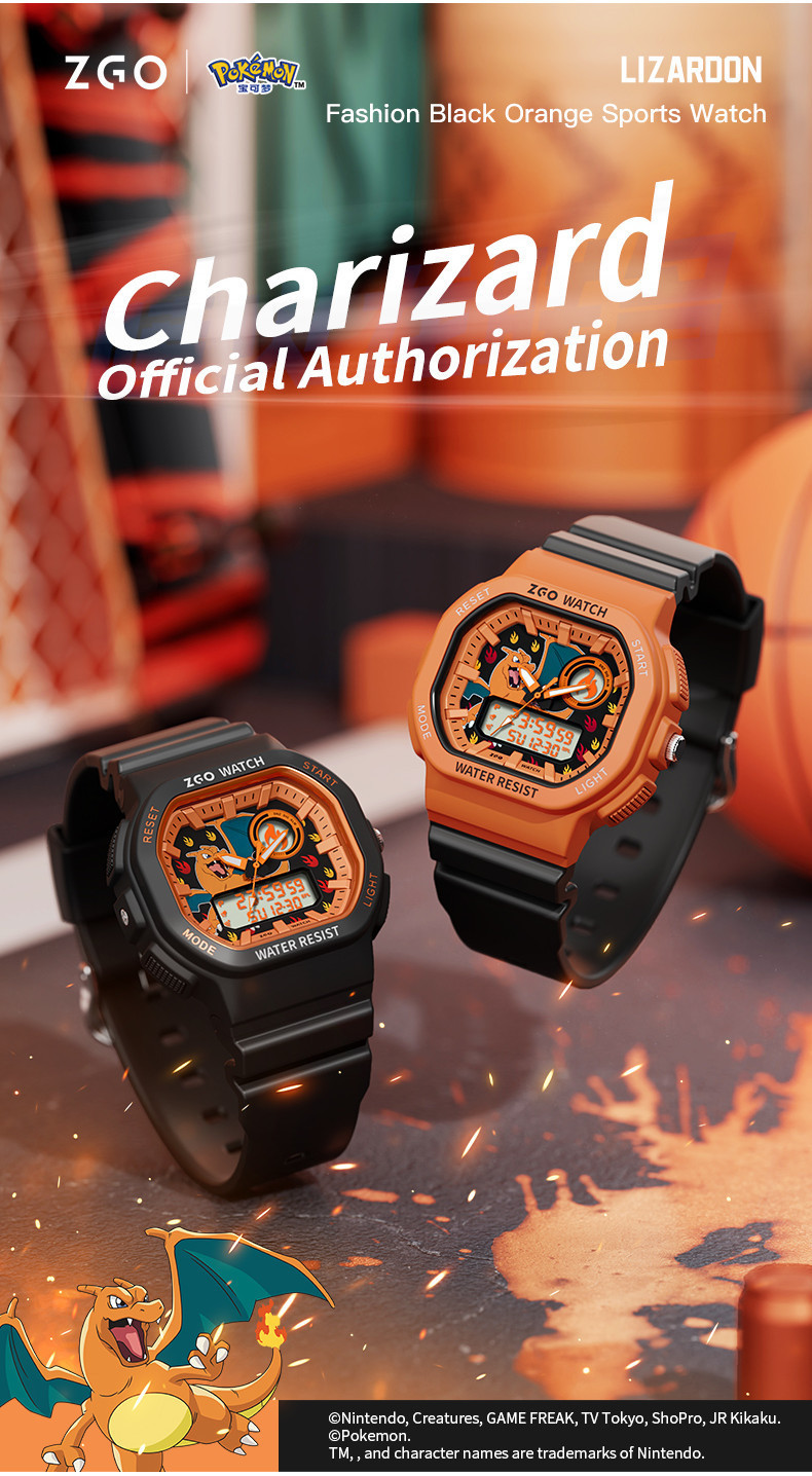 ZGO x Pokemon Electronic Watch For Boys Men Luminous Waterproof Dual ...