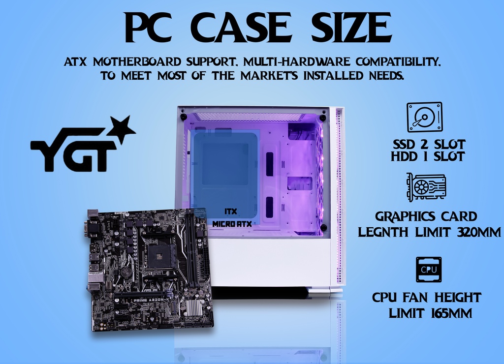 YGT B-708 black White Tempered Glass Micro-ATX/ITX Gaming PC/Desktop Case | Shopee Philippines