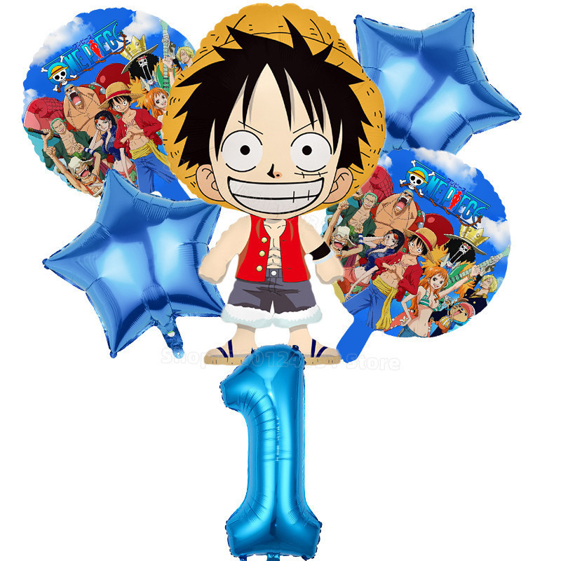 One Piece Birthday Decoration Luffy Foil Balloons Set Blue Number ...