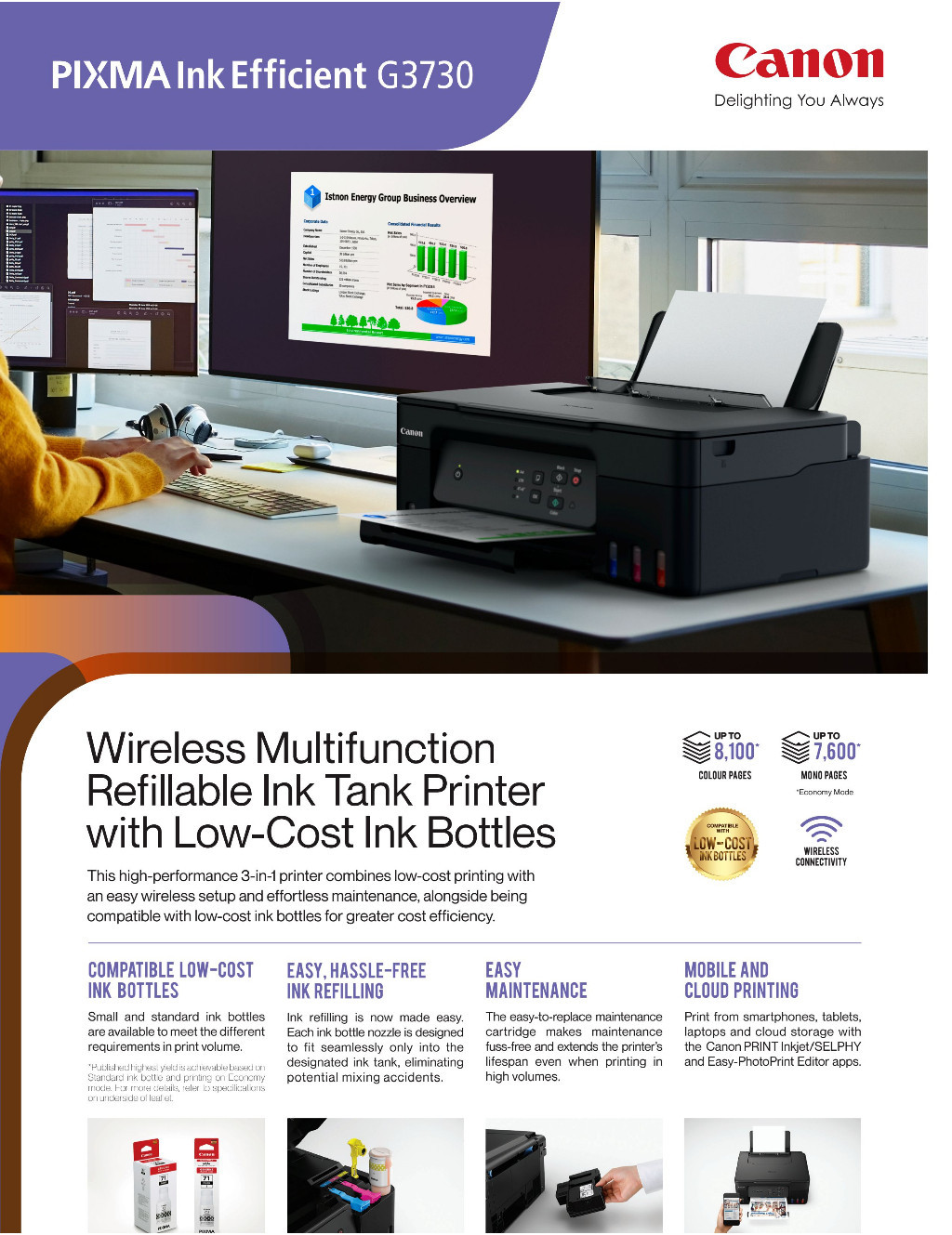 Canon PIXMA G3730 Wireless Multifunction Refillable Ink Tank Printer ...