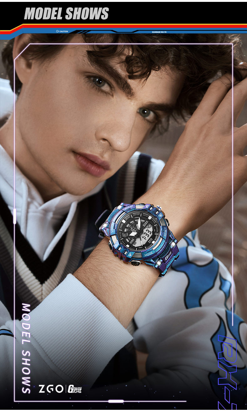 ZGO x Gundam Watch Male Anime Black Technology Student Marvel Sports ...