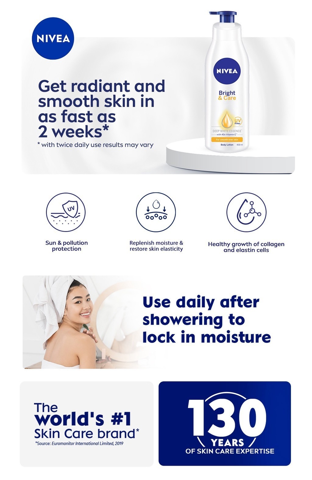 PACK OF 2 NIVEA Body Lotion Extra Bright Radiant and Smooth Lotion ...