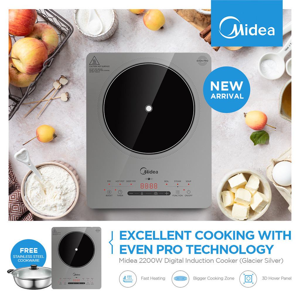 Midea Digital Induction Cooker 2200W Blue/Silver Fast Heating with Free ...