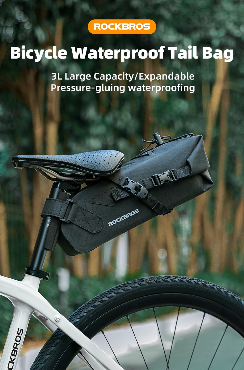 ROCKBROS Bicycle Saddle Bag Waterproof 3L Large Capacity Expandable ...