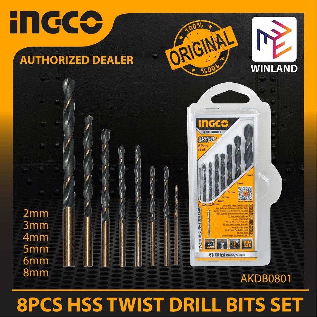Ingco by Winland 8 PCS HSS Barena Twist Bit Bits Set for Metal Use ...
