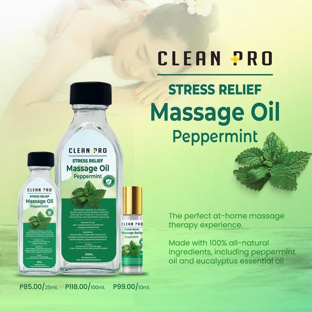 Clean Pro Stress Relief Massage Oil Peppermint Scent 25ml | Shopee ...