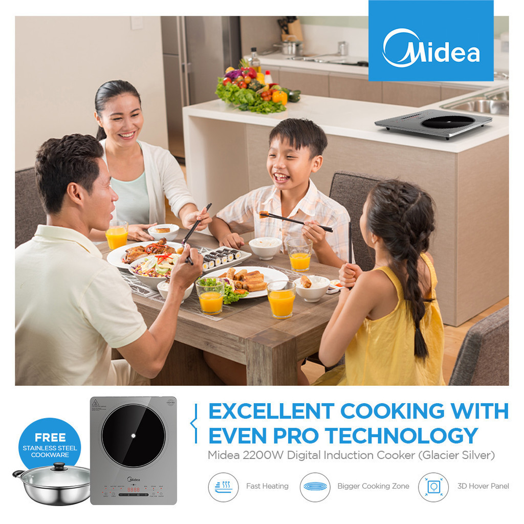 Midea Digital Induction Cooker 2200W Blue/Silver Fast Heating with Free ...