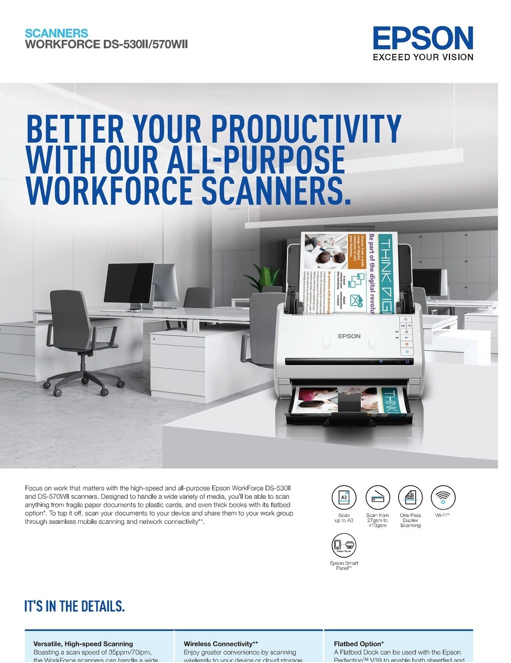 Epson WorkForce DS-530II Duplex Sheet-fed Document Scanner DS530 DS ...