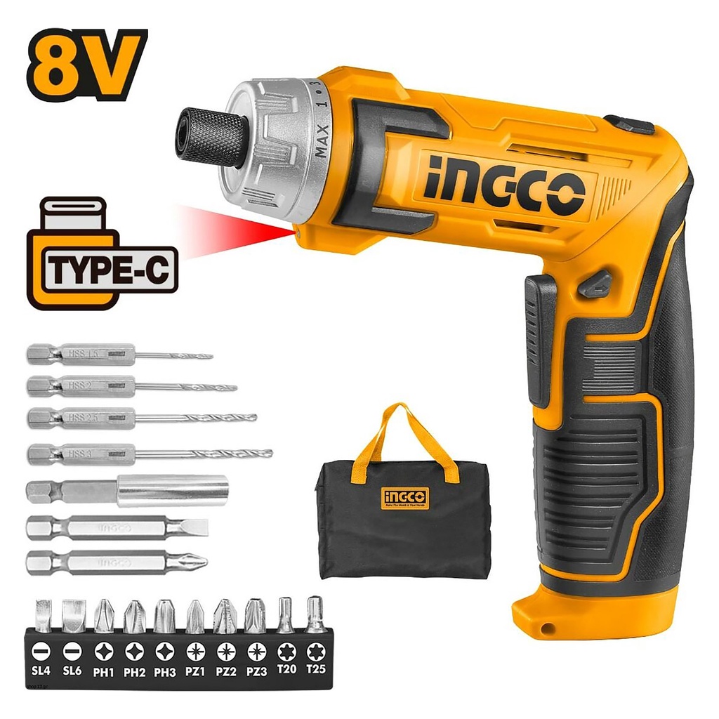 Ingco by Winland 8V / 1/4" Lithium-Ion Cordless Screwdriver CSDLI0802 ...