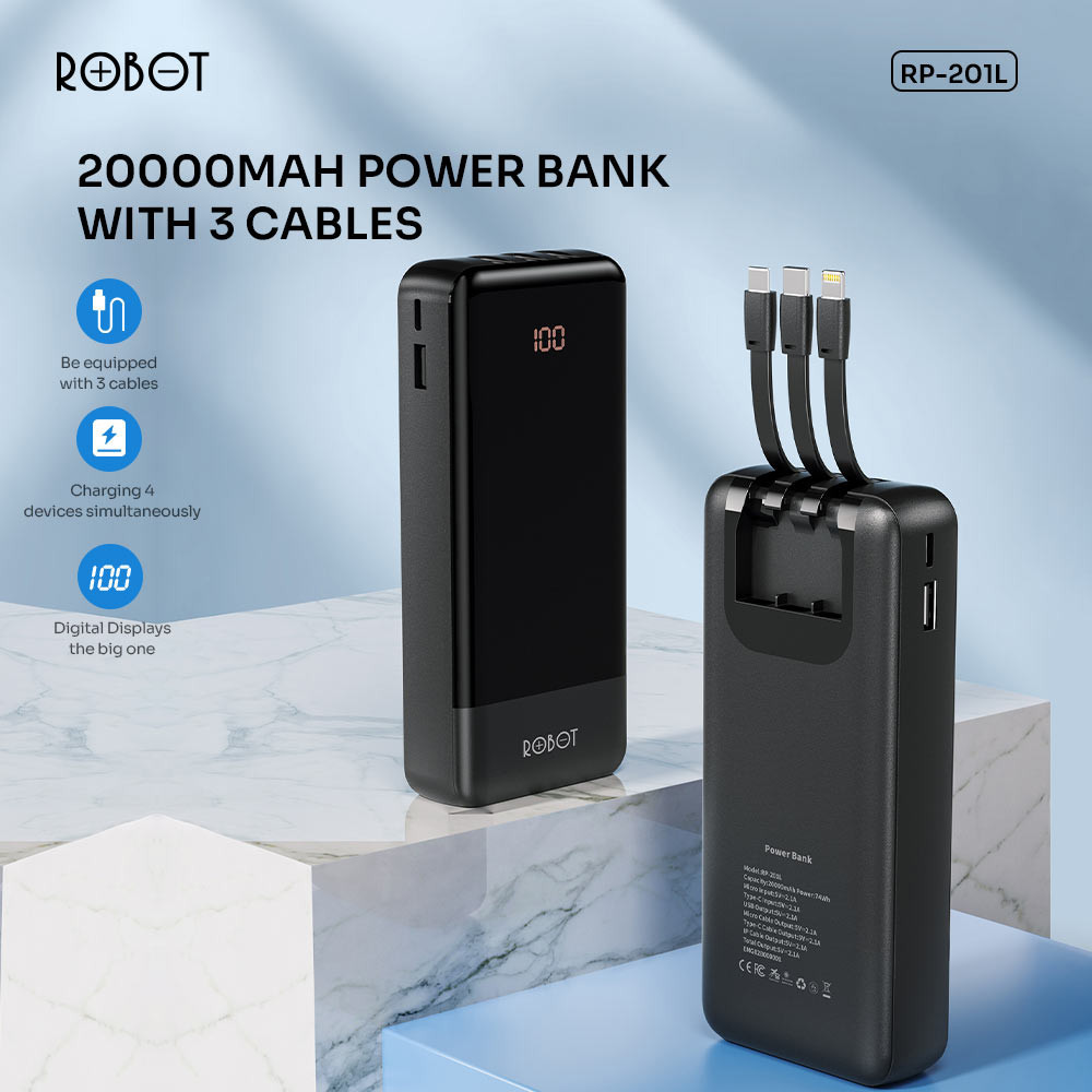 VIVAN RP-101L Robot Powerbank 10000mAH 2.1A Power Bank With 3 Type C ...