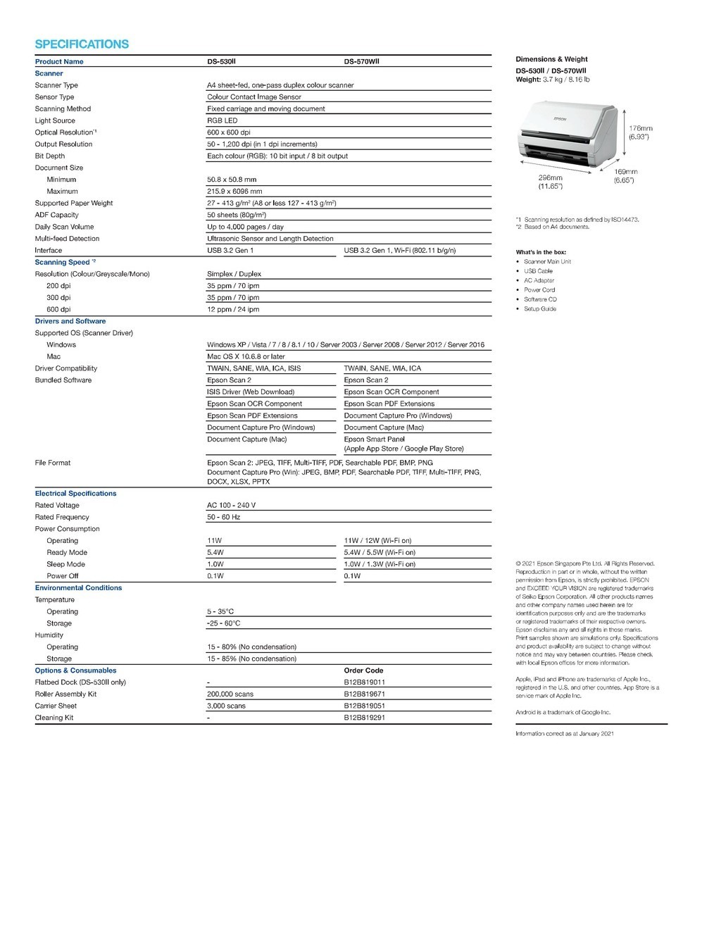 Epson WorkForce DS-570WII Duplex Sheet-fed Document Scanner DS 570W ...