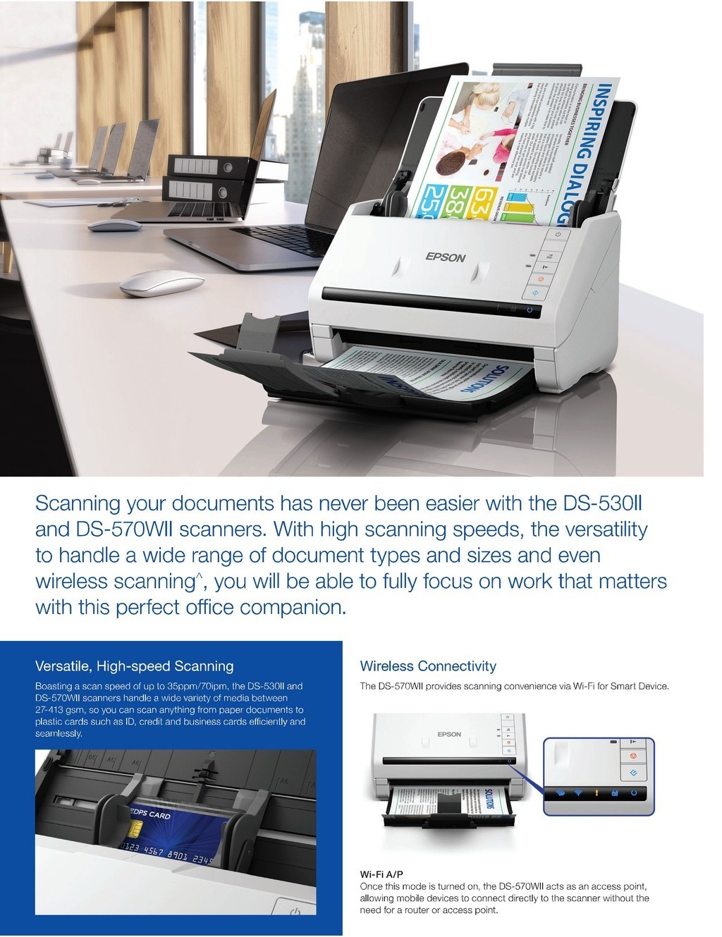 Epson WorkForce DS-530II Duplex Sheet-fed Document Scanner DS530 DS ...