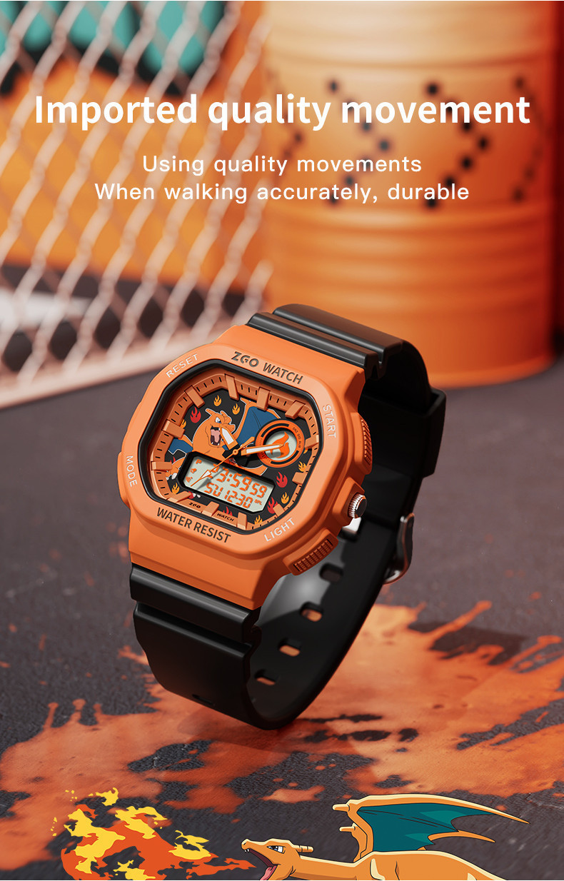 ZGO x Pokemon Watch For Man Luminous Waterproof Dual Time Charizard ...