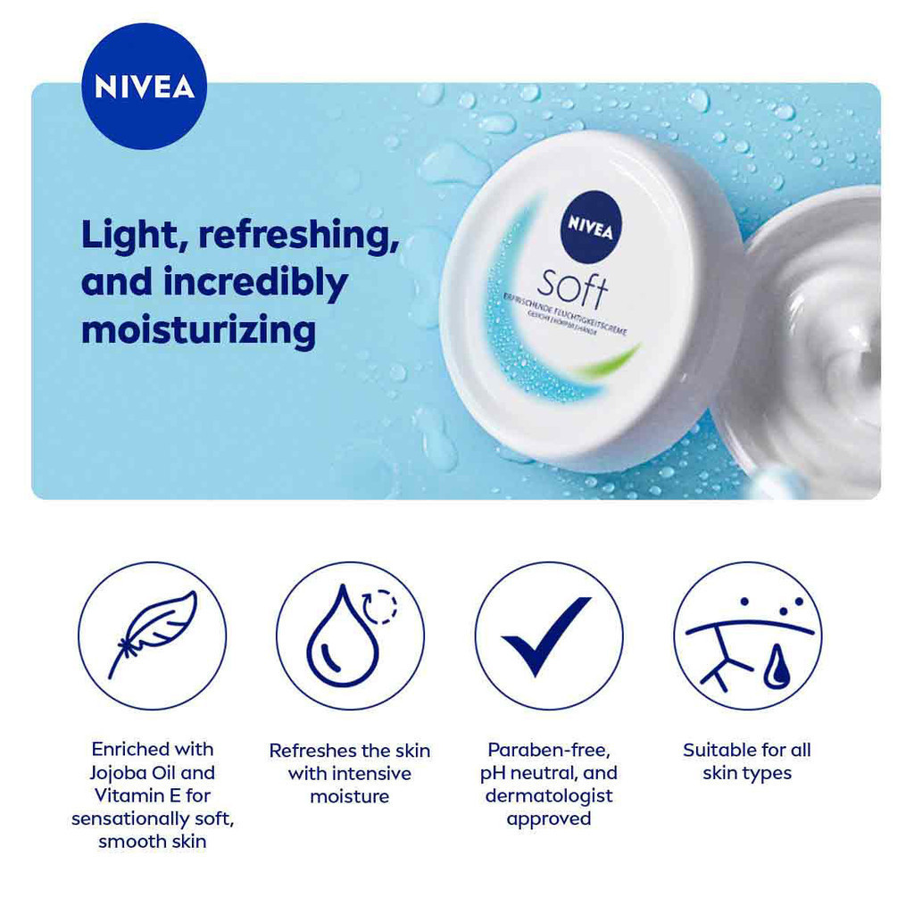 PACK OF 2 NIVEA Soft Moisturizing Cream for dry skin, for face and body ...
