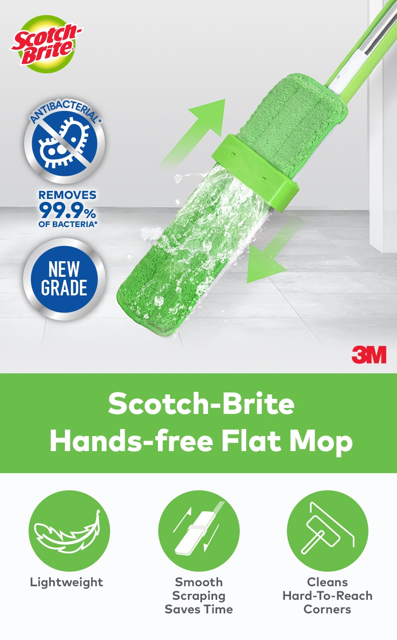3M™ Scotch Brite Hands-Free Mop Starter Kit Green 360 Rotating ...