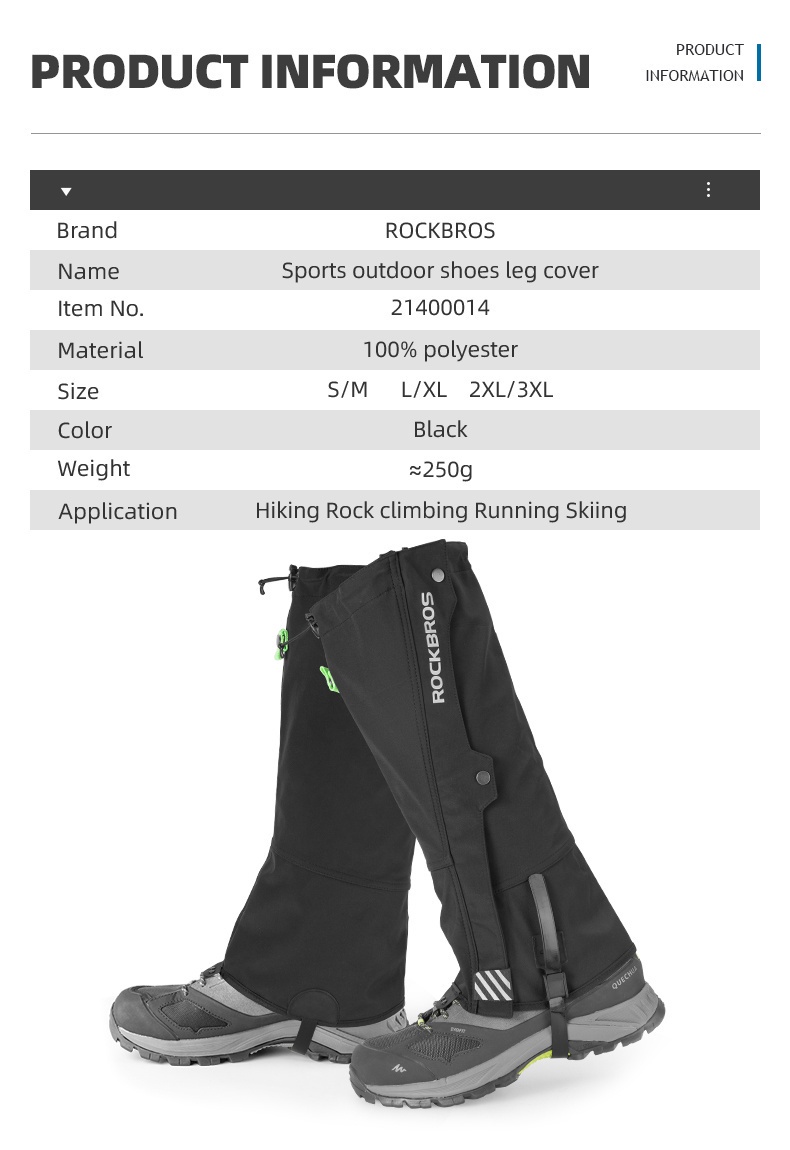 ROCKBROS Leg Protector Gaiter Outdoor Travel Leg Warm Hiking Skiing ...