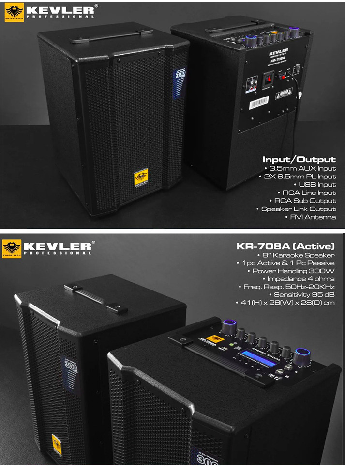 Kevler by Winland 2 pcs 8 inch Karaoke Active Speaker System 300W x 2 with Bluetooth & USB KR ...