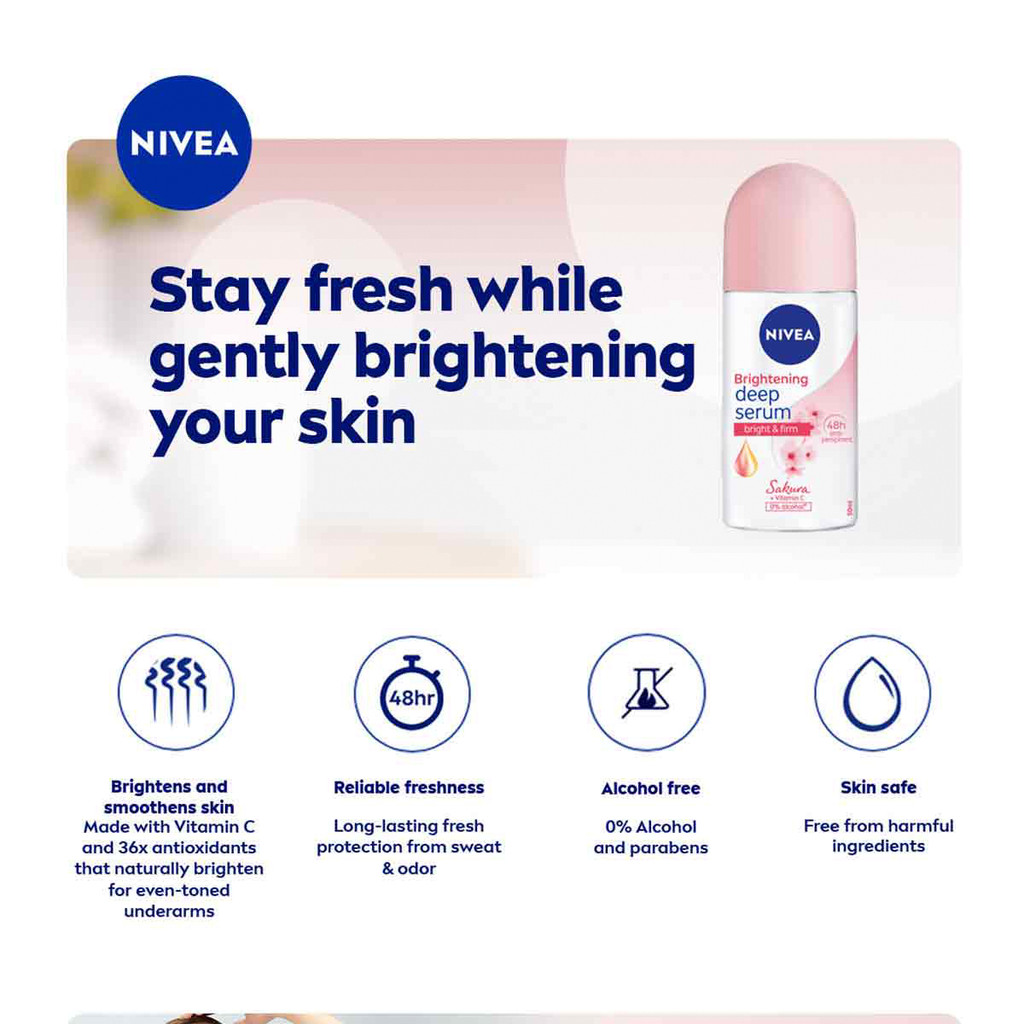 NIVEA Deodorant Brightening Serum Sakura Rose Essence Anti-Perspirant ...
