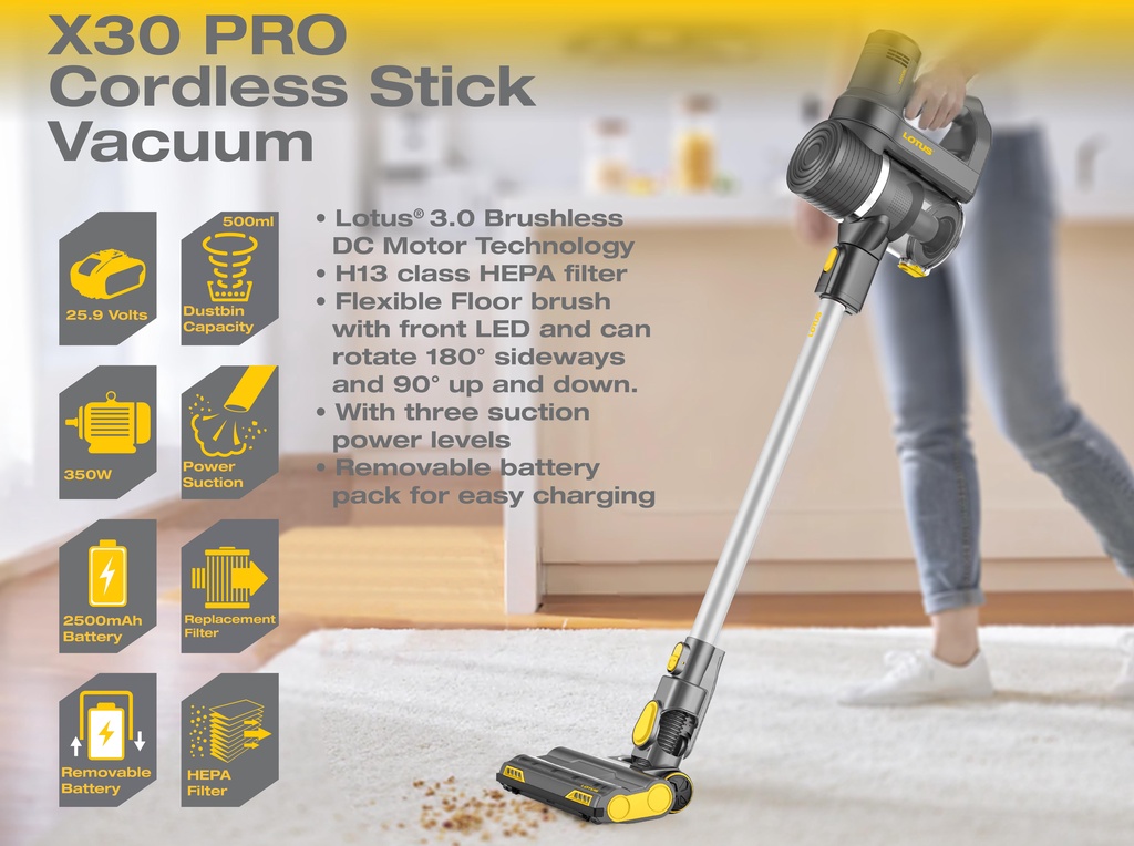Lotus Cordless Stick Vacuum 26V BL/DC X30 PRO | Shopee Philippines