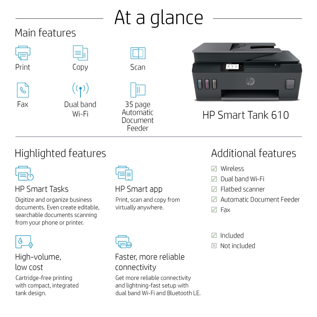 HP Smart Ink Tank (615/750) A4 Color Printer,3 in 1,Scanner,Xerox,ADF ...