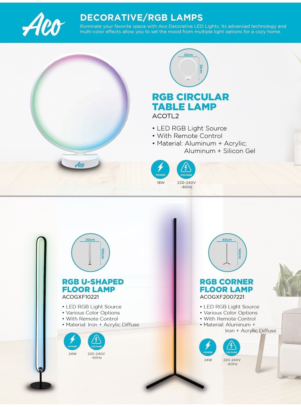 ACO RGB Floor Lamp LED Light for Living Room, Bedrooms and Gaming Room ...