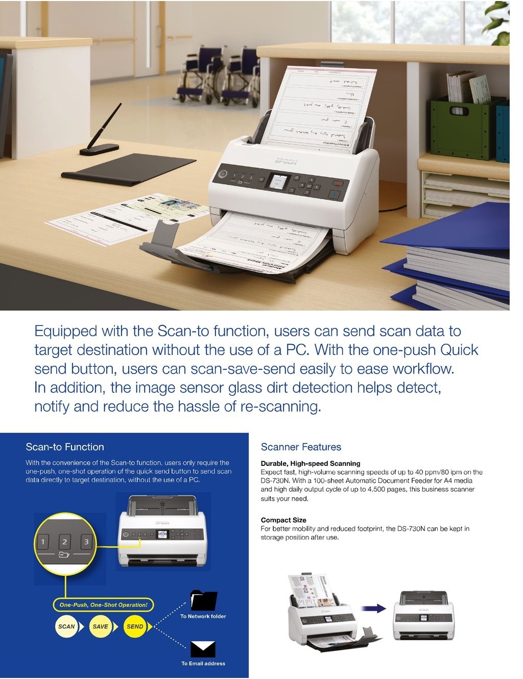 Epson WorkForce DS-730N Duplex Sheet-fed Document Scanner DS 730 DS730 ...