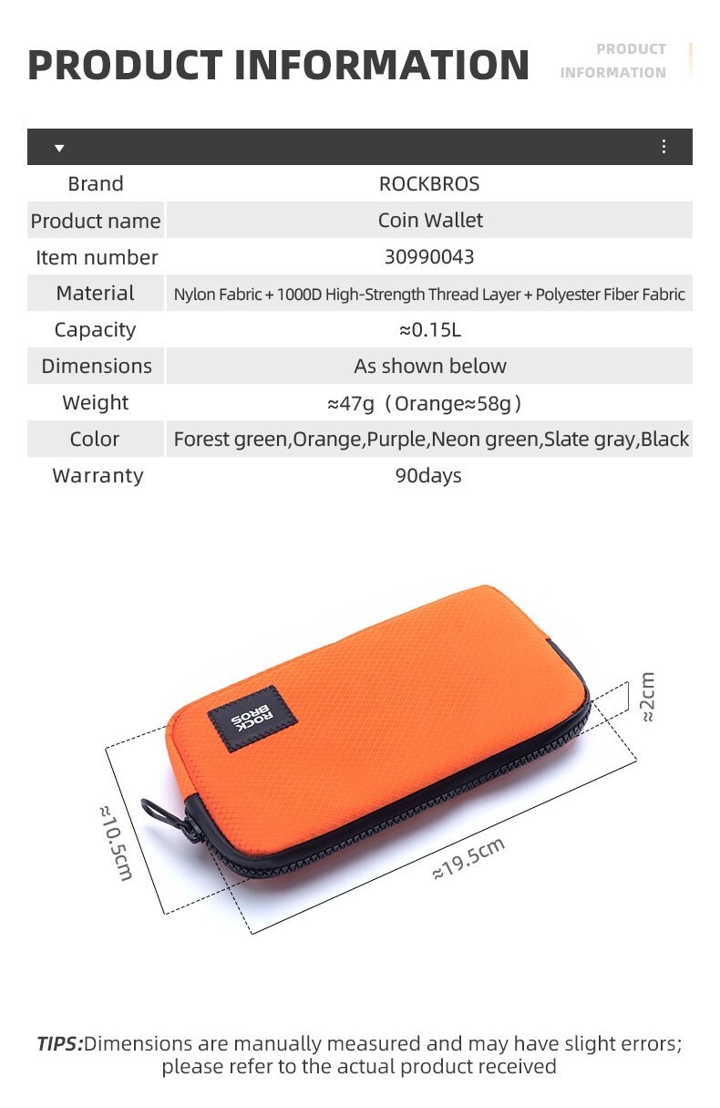 ROCKBROS Cycling Wallet Storage Pocket Bag Portable Handheld Wallet ...