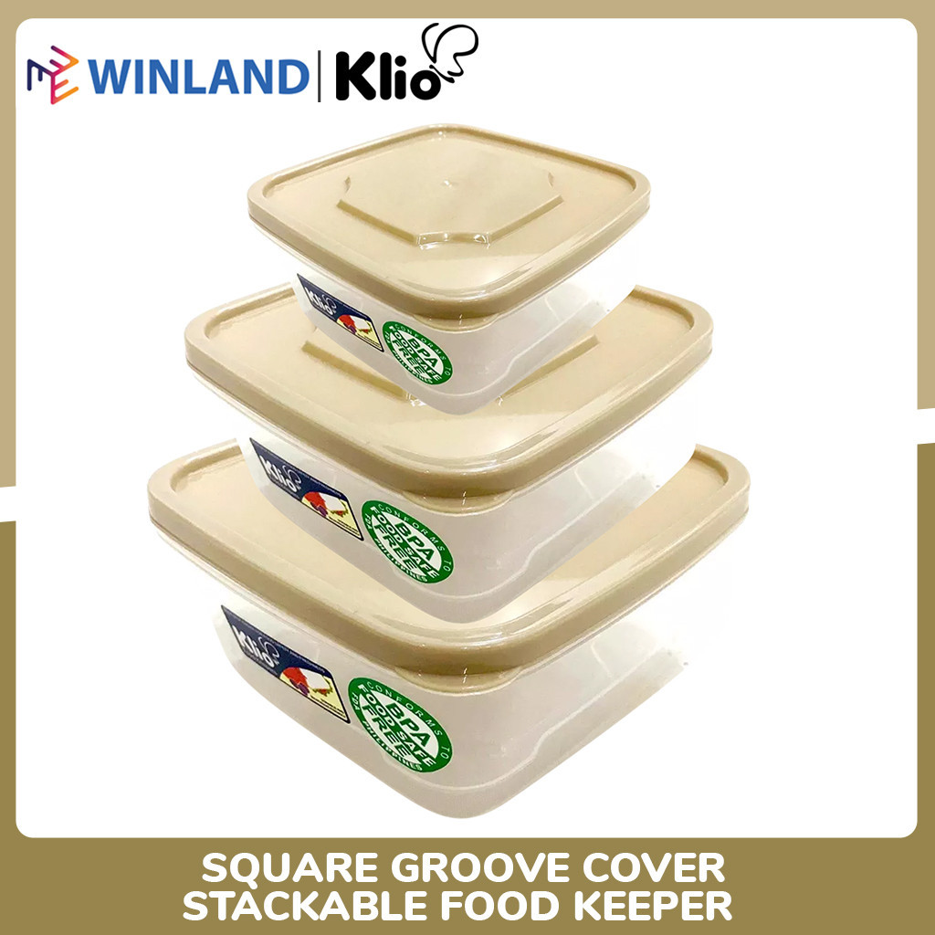Klio by Winland Square Groove Cover Stackable Food Keeper Square Container Storage Bin KL-SS ...