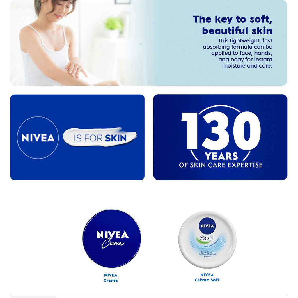PACK OF 2 NIVEA Soft Moisturizing Cream for dry skin, for face and body ...