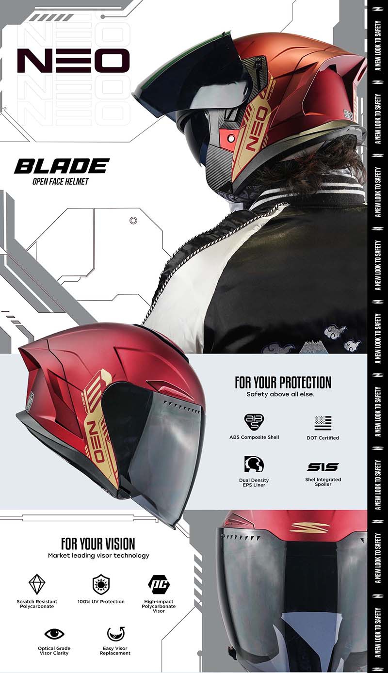 Neo BLADE PD S0 Open Face Dual Visor Motorcycle Helmet | ECE CERTIFIED ...