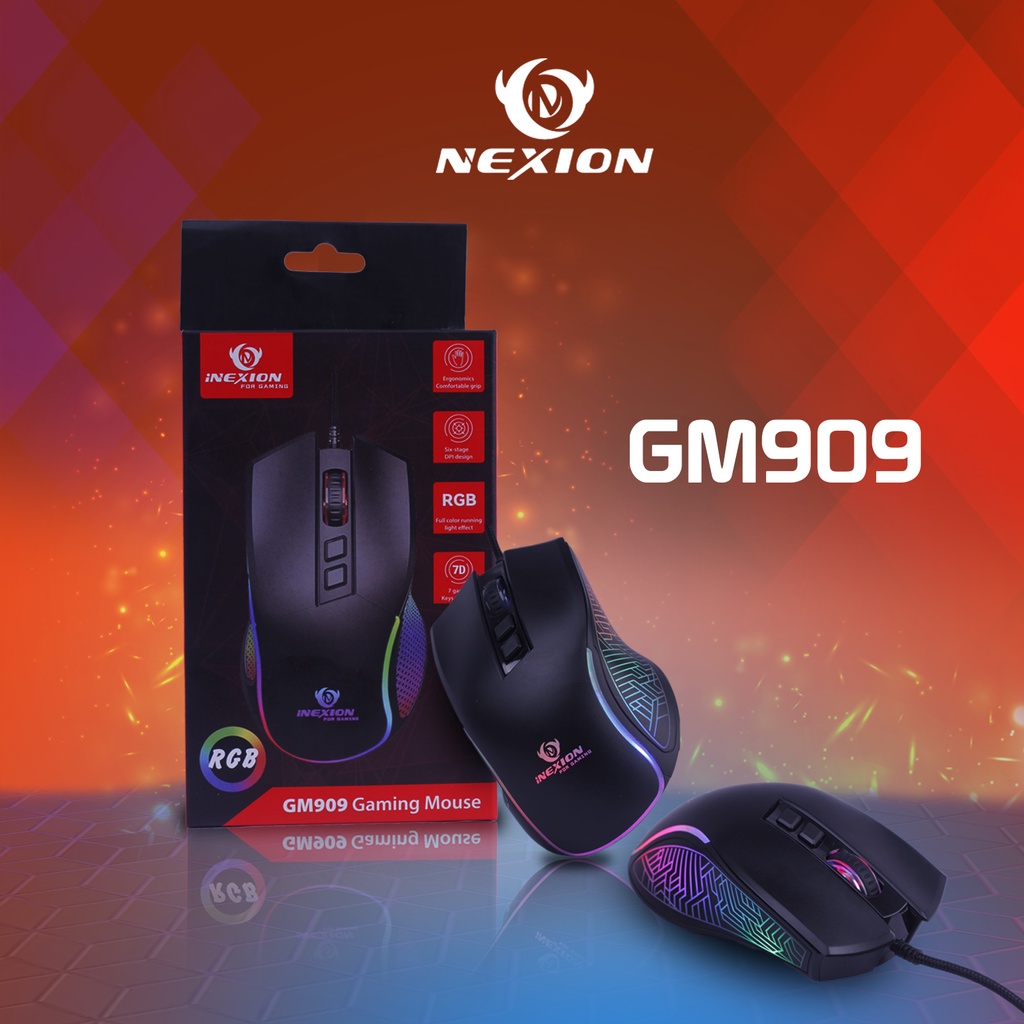 Nexion GM909 New Design RGB 7D Gaming Mouse Six Stage Dpi Ergonomic ...