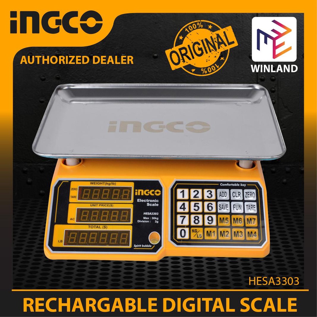 Ingco by Winland Rechargeable Digital Weighing Kitchen Timbangan Food Fruit Scale Price 30KG ING ...
