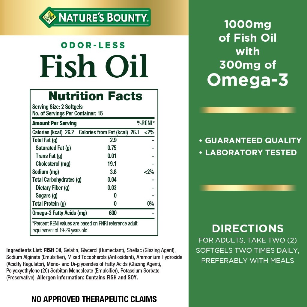 Nature's Bounty Fish Oil Food Supplement 1000mg x 30 Coated Softgels ...