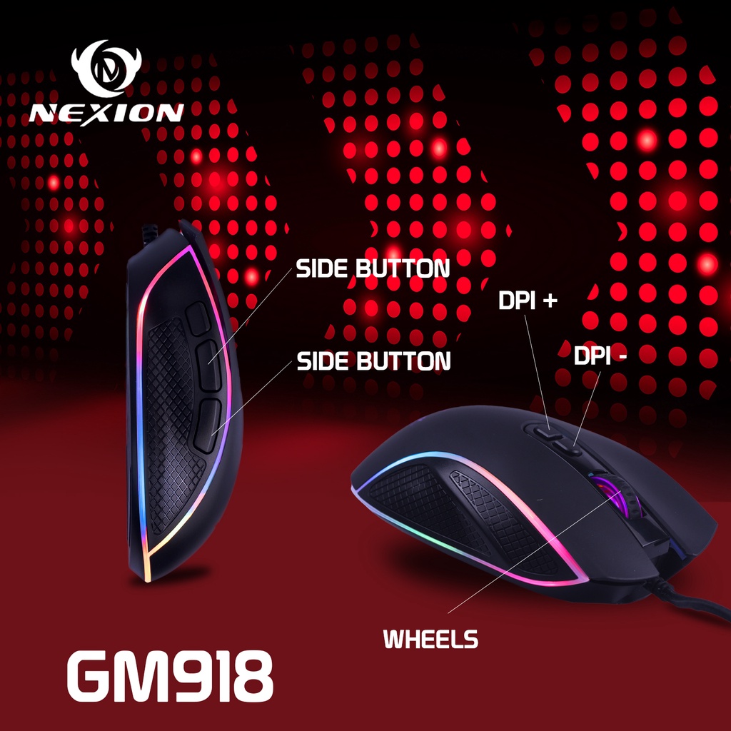 Nexion GM918 New Design RGB 7D Gaming Mouse Six Stage Dpi Ergonomic ...