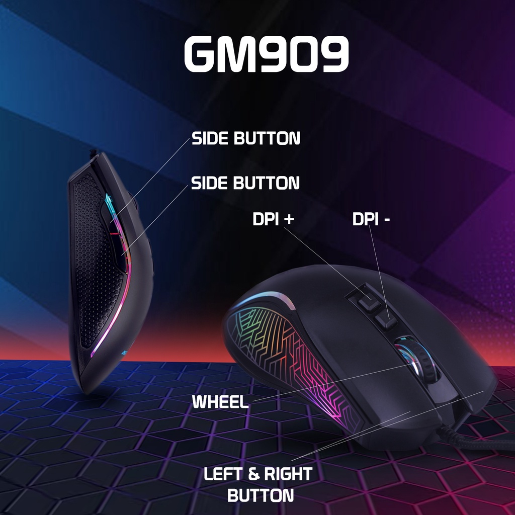 Nexion GM909 New Design RGB 7D Gaming Mouse Six Stage Dpi Ergonomic ...