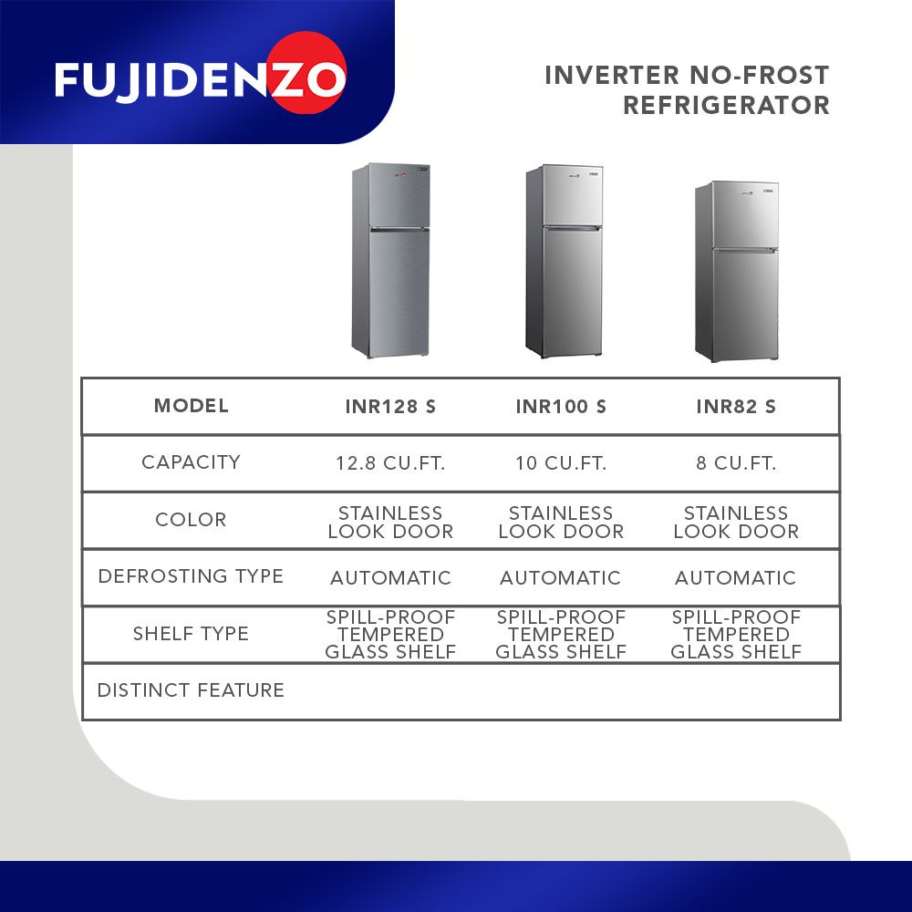Fujidenzo 10 cu. ft. HD Inverter Two Door No Frost Refrigerator INR-103HS (Stainless Look ...
