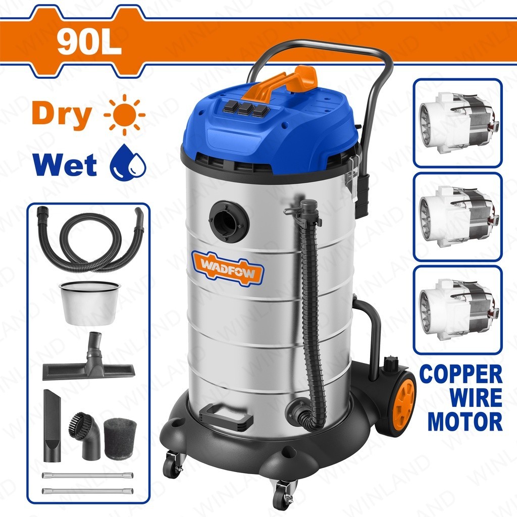 Wadfow by Winland 3600W Wet & Dry Vacuum Cleaner 90L Capacity Household Floor Cleaning Tools ...