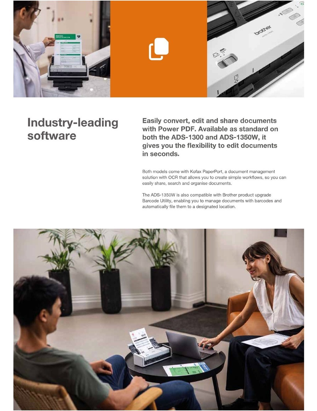 Brother ADS-1350W Portable Document Scanner ADS 1350 ADS1350 ADS1350W ...