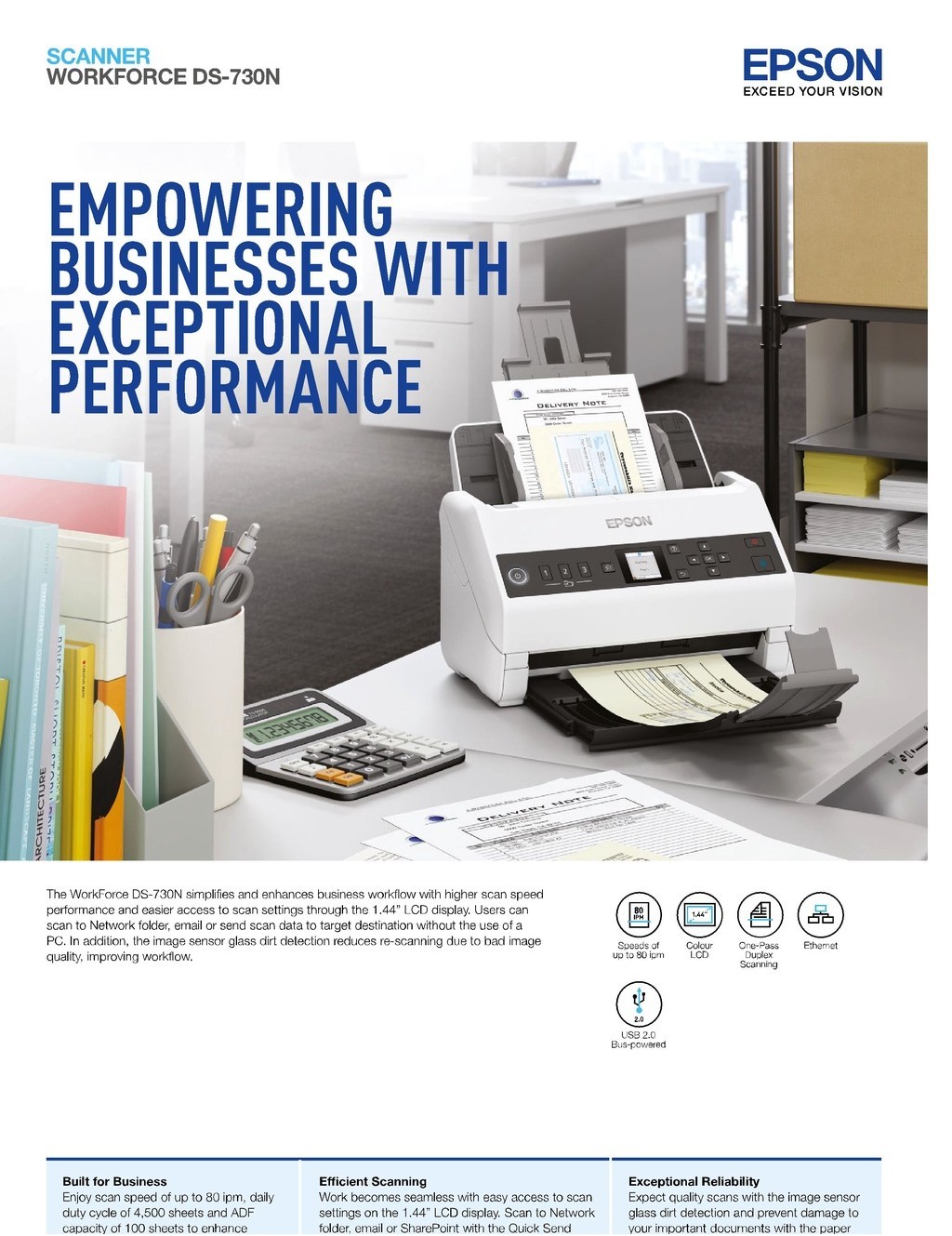 Epson WorkForce DS-730N Duplex Sheet-fed Document Scanner DS 730 DS730 ...