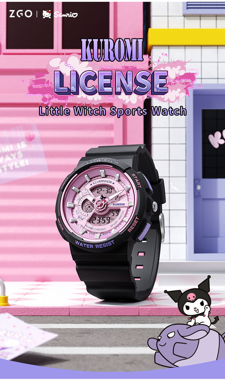 ZGO x Sanrio Kuromi Watch For Kids Girls Electronic Waterproof 50M LED ...