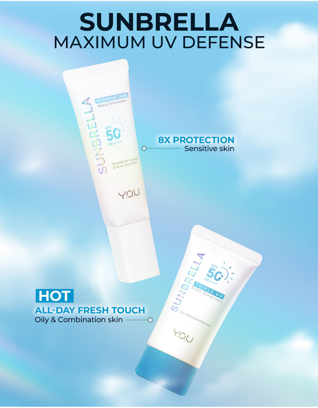 Y.O.U Sunbrella Triple UV Elixir Sunscreen Serum SPF 50+ PA++++ | 8H ...