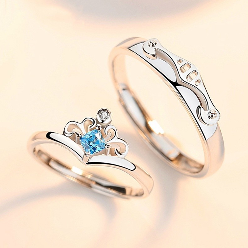 FX | Couple Rings Dating Ring Adjustable with Gift Box Princess and ...