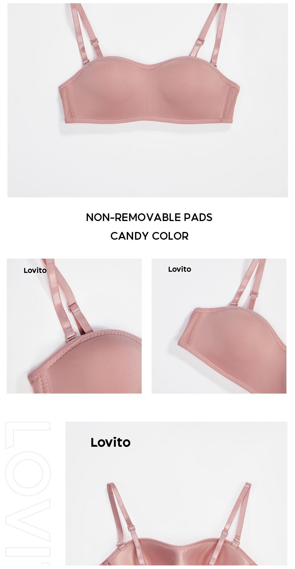 Lovito Casual Plain Candy Color Removable Straps Non-Removable Pads ...