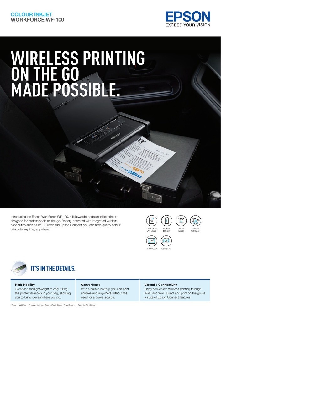 Epson WorkForce WF-100 Wi-Fi Inkjet Printer WF100 | Shopee Philippines