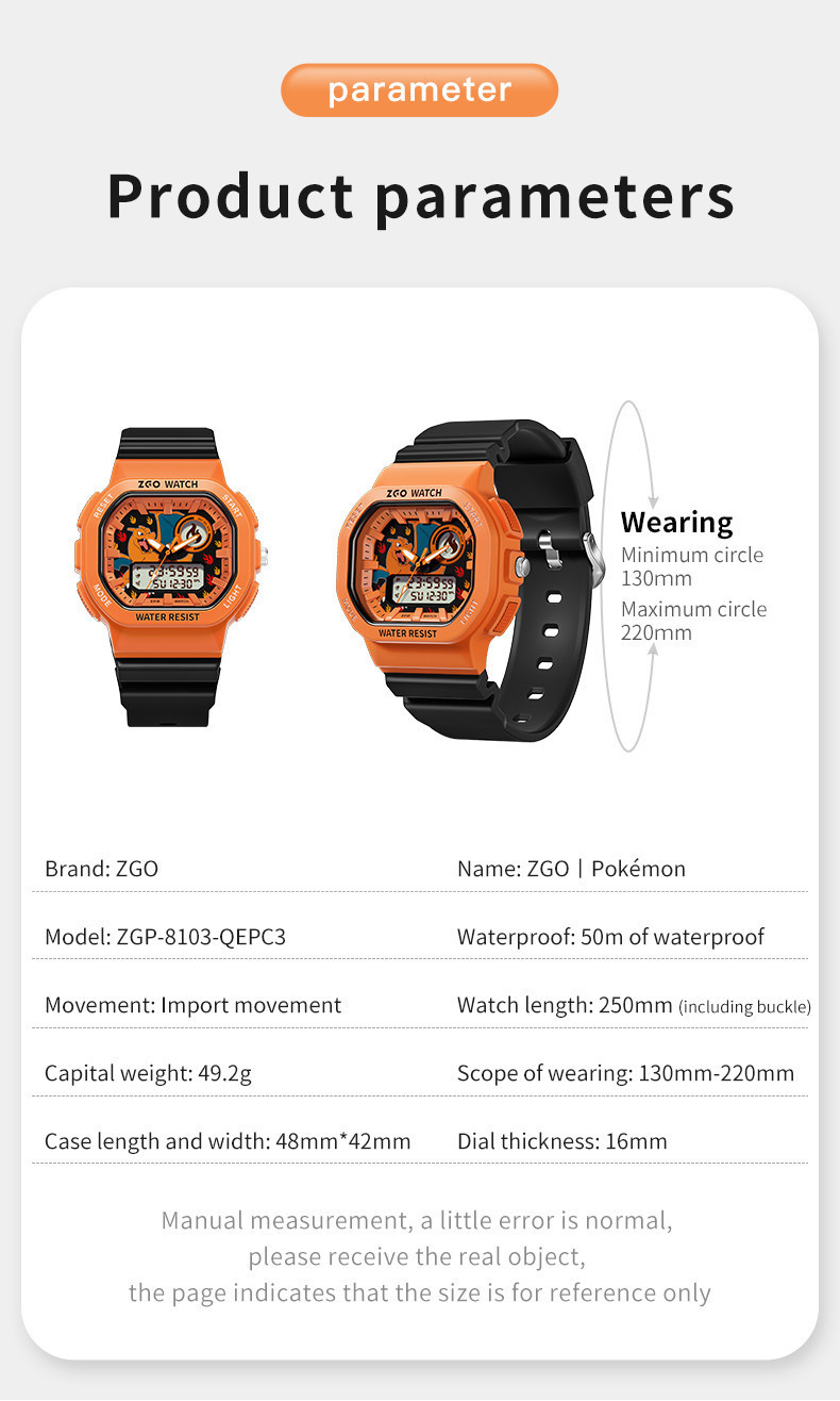 ZGO x Pokemon Watch For Man Luminous Waterproof Dual Time Charizard ...